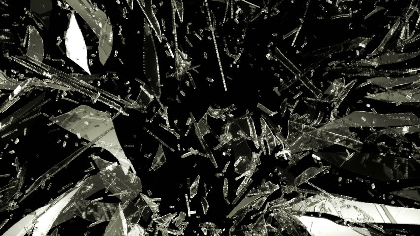 Shattered Glass Falling Down With Slow Motion Alpha Is Included Stock