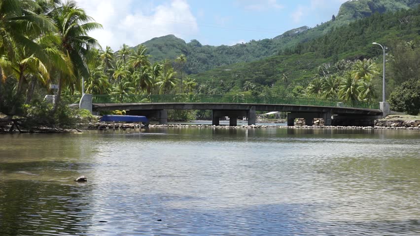 French Polynesia Huahine, Concrete Bridge Stock Footage Video (100% ...