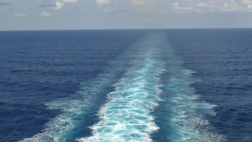 Ship Wake On The Ocean. Water Foam Trace Behind The Large Ship Goes ...