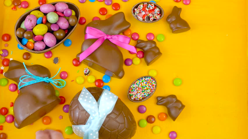 Happy Easter Decadent Chocolate Background Overhead With Easter Eggs ...