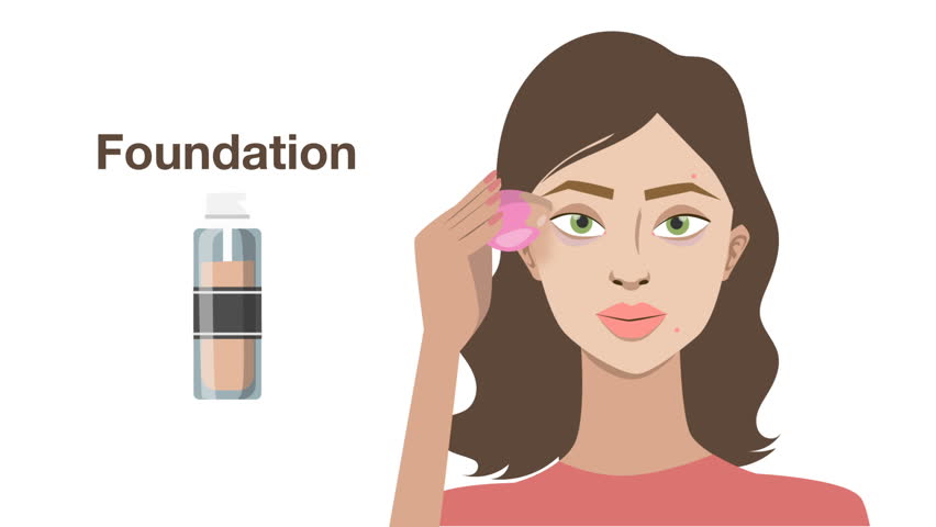 Beautyful Cartoon Woman Applies Makeup. Concealer. Step By Step. Flat ...