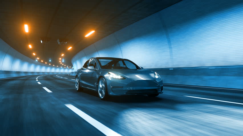 Modern Electric Car Rides Trough Stock Footage Video (100% Royalty-free ...