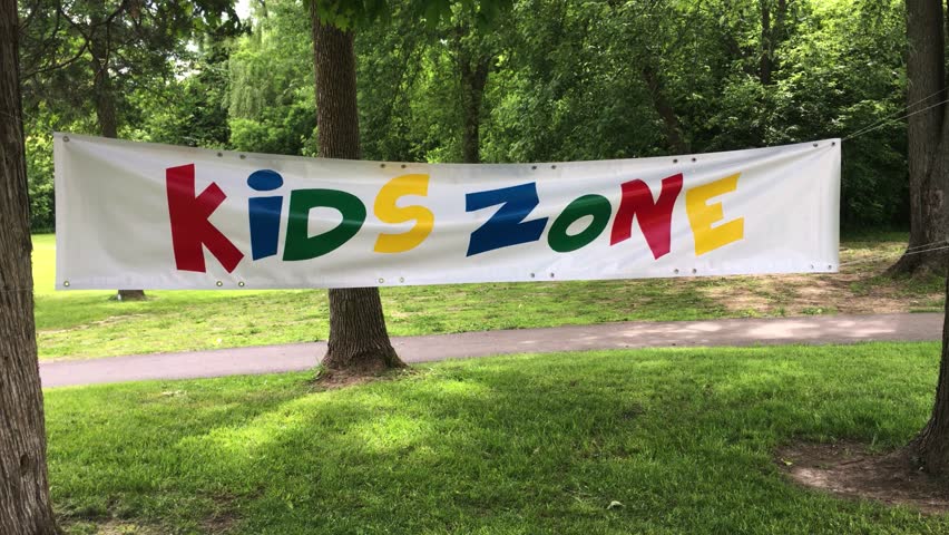 Kid Zone Banner Hanging Between Stock Footage Video (100% Royalty-free ...