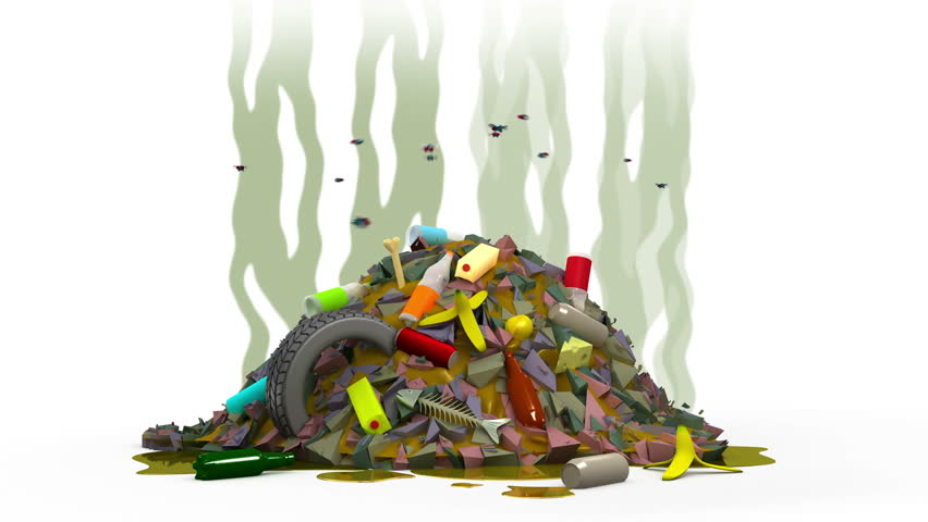 Garbage Dump With Flies. 3D Animation In Cartoon Style. Green Screen ...