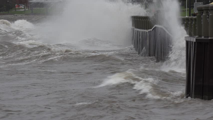 Massive Waves Hit Seawall at Stock Footage Video (100% Royalty-free ...