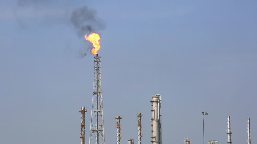 Chemical Flare Tower In Industrial Plant With Blue Sky Stock Footage ...