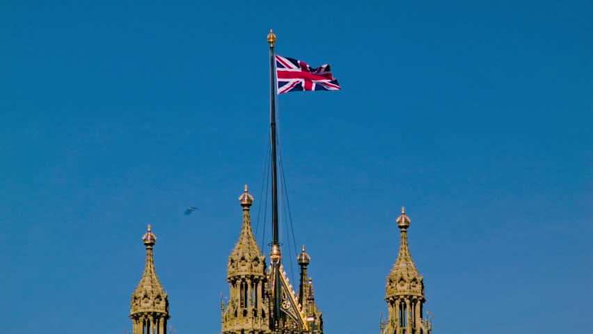 British Flag On Palace Of Westminster, Houses Of Parliament In London ...