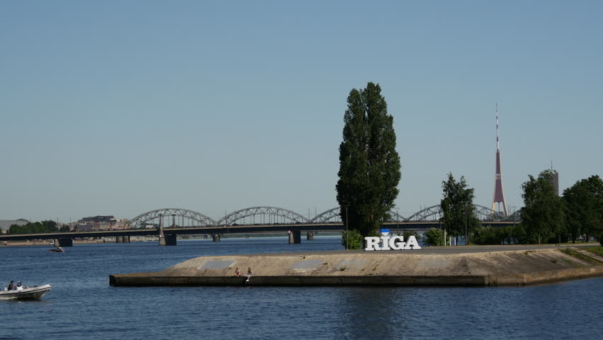 Riga Sign at River Daugava, Stock Footage Video (100% Royalty-free ...