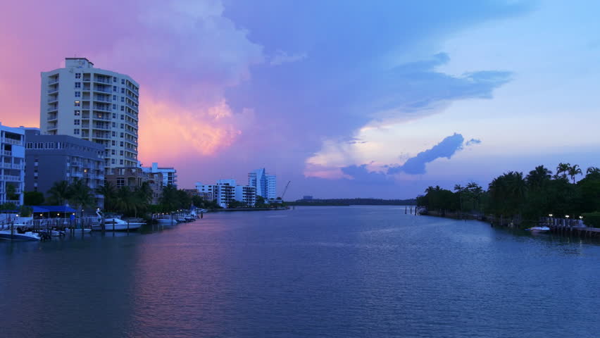 Evening Sunset Pink Sky Miami Stock Footage Video (100% Royalty-free ...