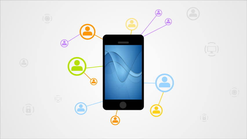 Phone Media Networking Motion Graphics With Different Icons Stock ...