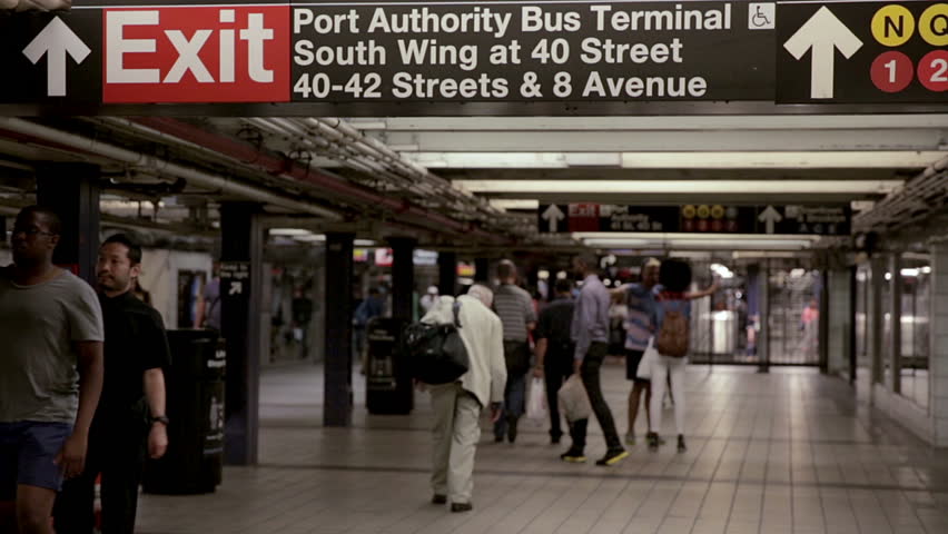 NEW YORK - FEB 24, 2017: Crowded Port Authority Subway Train Station A ...