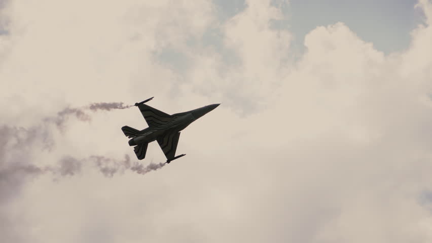 General Dynamics F-16 Fighting Falcon Jet Fighter In Flight. Recorded ...