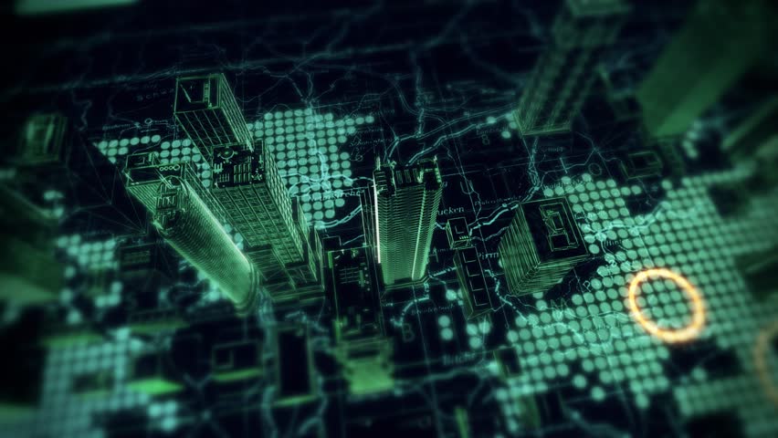 Intelligent Buildings Of Cybernetic City Displayed On Top Of Computer ...