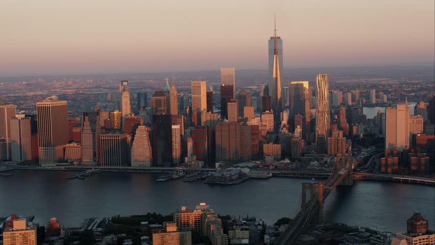 Aerial Sunrise New York City Skyline View Of Lower And Midtown ...