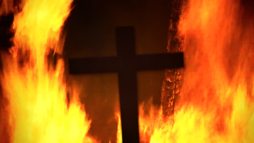 Jesus Christ On The Cross (silhouette Shadow Of A Statue) Over A Fire ...