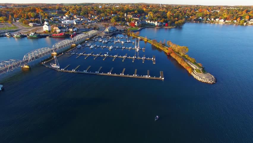 Scenic Aerial View Of Sturgeon Bay Wisconsin, Waterfront, Bridges ...