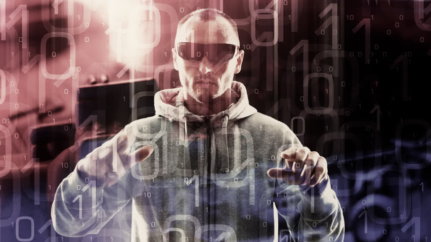 Virtual Reality Glasses Concept, Futuristic Hacker, Animated Binary Code Background Stock ...