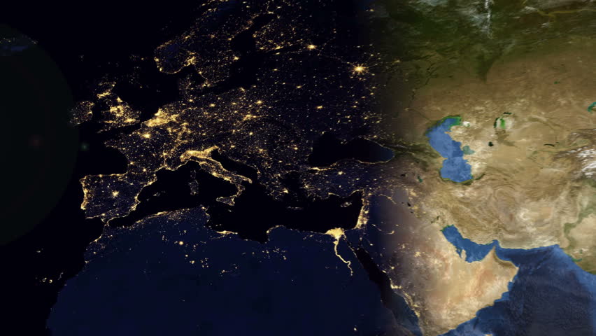 Sunrise Over Europe. The European States From Space. Clip Contains ...