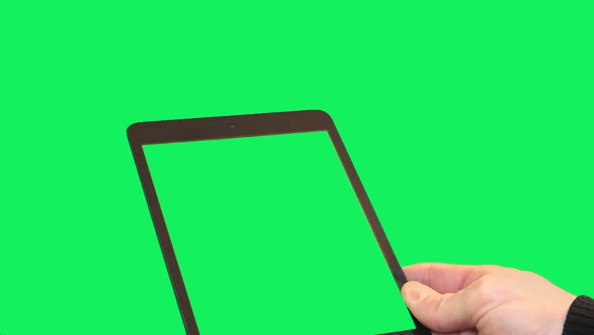 Tablet Green Background With Blank Green Screen - 1080p. Close Shot Of ...