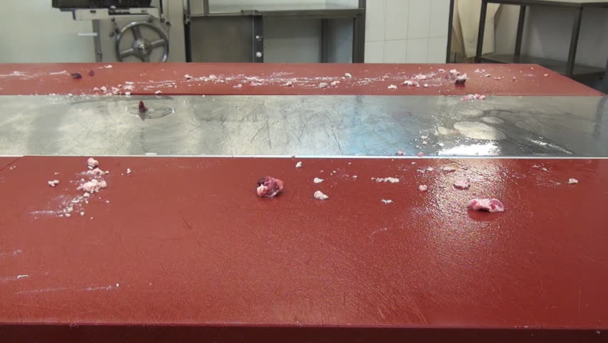 Cleaning And Washing Dirty Cutting Table. Cleaning Of Premises And ...