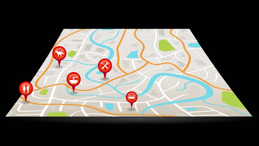 A City Map Animation With Digital Satellite Gps Pin Point Sign Symbol ...