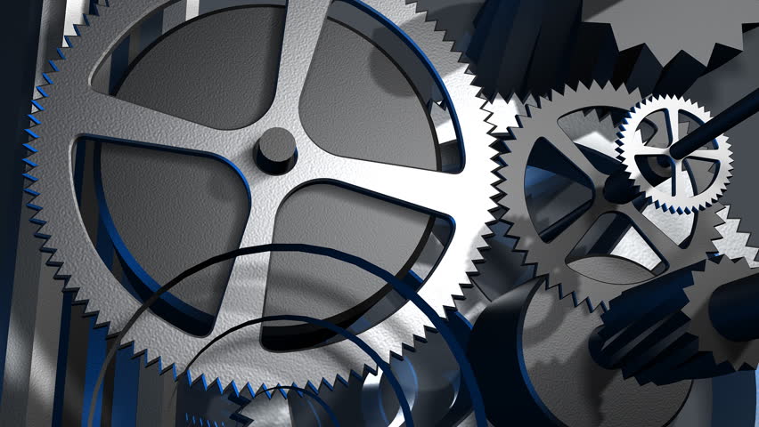 Stock Video Clip of 3D animation background of rotating metal gears ...