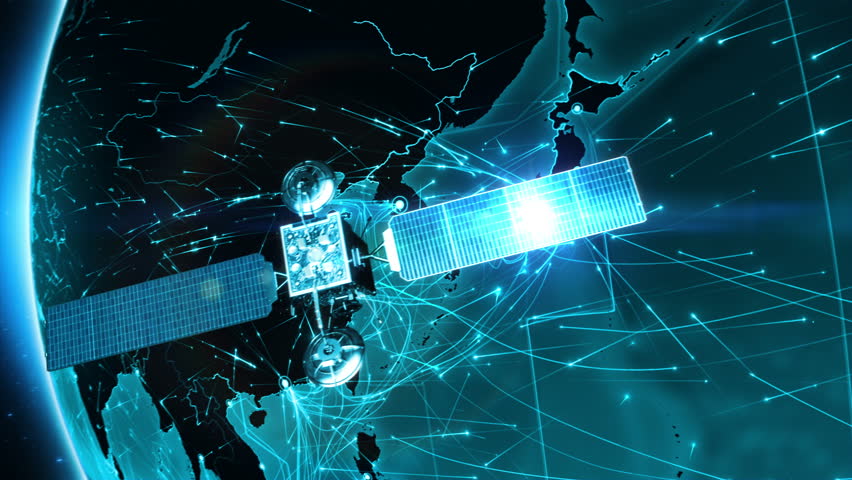 Satellite Sending Signals To Earth. Japan. Animation Of The Earth With ...