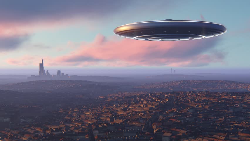 Alien Spaceship hovering over the city image - Free stock photo ...