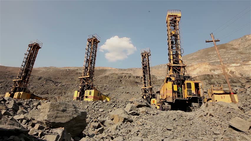 Drill Holes Ready For Blasting On Open-pit Iron Ore Mine, Industrial ...