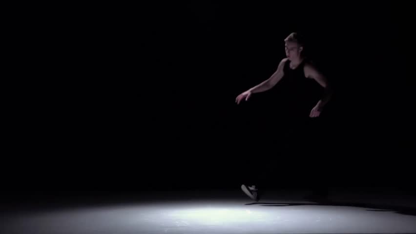 Stock video of blonde dancer dancing breakdance, black, shadow ...