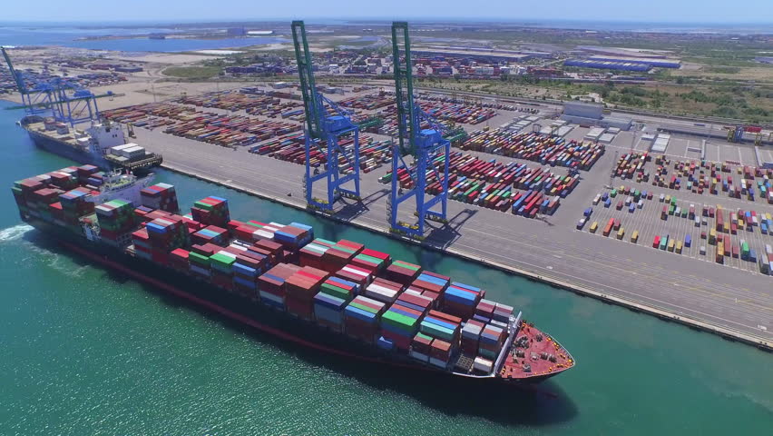 Aerial: Fully Loaded Container Ship Stock Footage Video (100% Royalty ...