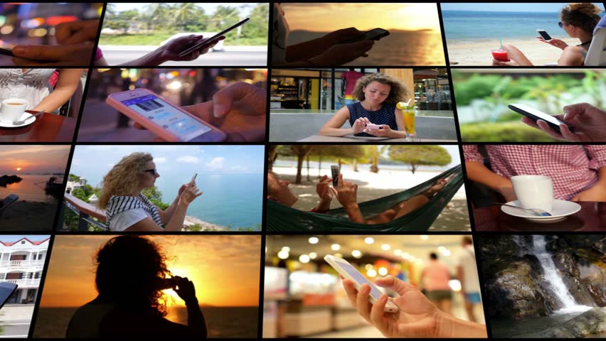 Using Smartphone Collage Animation. Uhd Stock Footage Video (100% ...