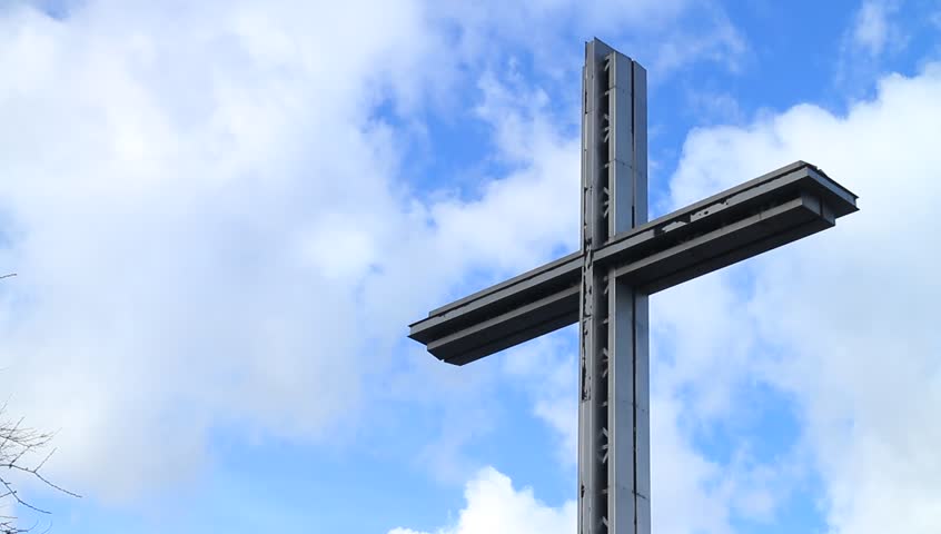 Time-laps From Wooden Cross With Clouds Passing By. Cross Is Lit By The ...