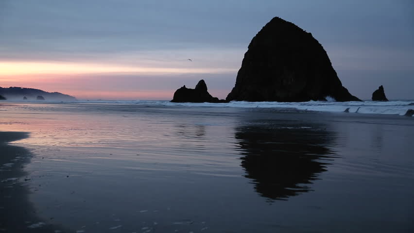 Cannon Beach Sunrise, Haystack Rock. Stock Footage Video (100% Royalty ...
