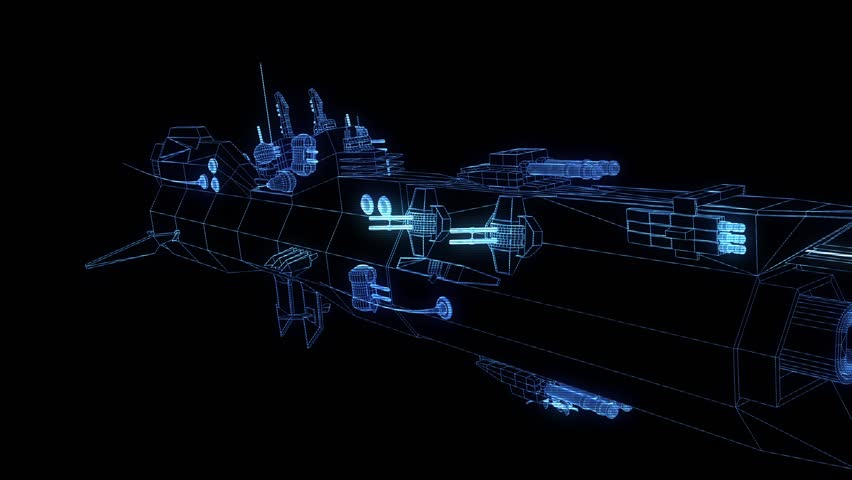 Futuristic Spaceship Destroyer Hologram Wireframe วิดีโอสต็อก (ปลอดค่า ...