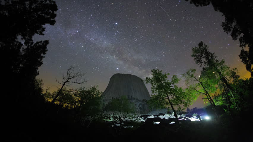 Stock Video Clip of Night Sky Timelapse Over Devil's Tower, Wyoming ...