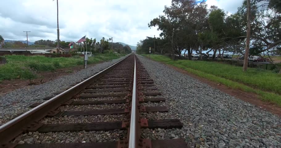 Stock video of low aerial flight over railroad tracks | 17189713 ...