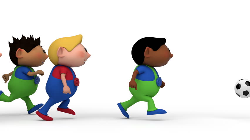 Cute Cartoon Children Running Along A Suburban Street - High Quality 3d ...