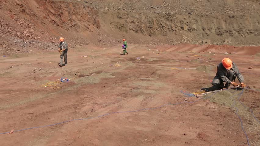 Iron Ore Mining, Preparing For Blasting In A Quarry Mining Iron Ore ...