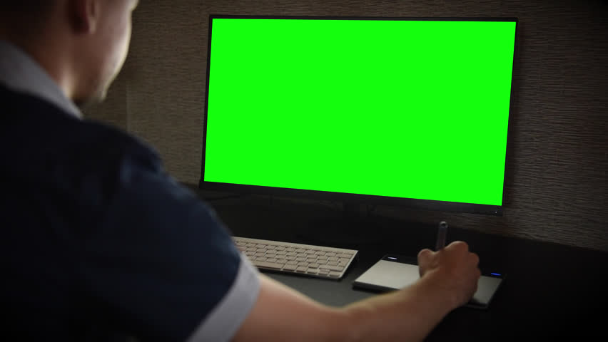 Man Hands Using Laptop Close Up Inside Green Screen Chroma Key Mockup ...