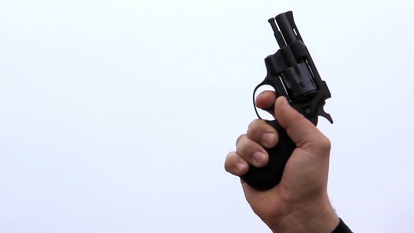 Man's Hand Firing Starting Gun In Slow Motion With Smoke In Stadium ...