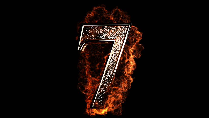 Burning Numbers 7,flames On Black Background. Stock Footage Video ...