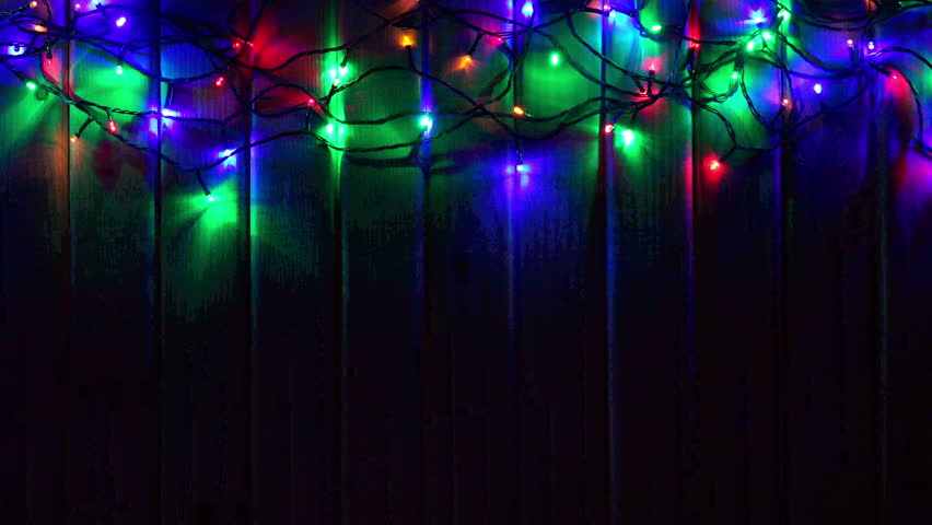 LED Christmas Lights On Wooden Background, Abstract Template, Selective ...