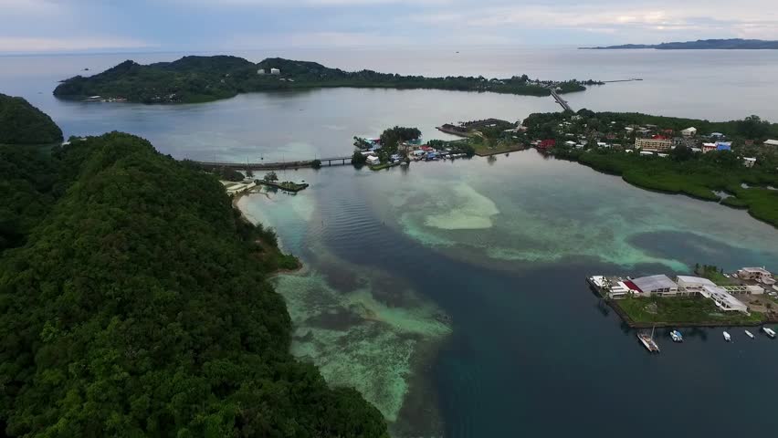 Port In Koror Island, Palau. Ferry, Boat, Yach And Koror Cityscape In ...