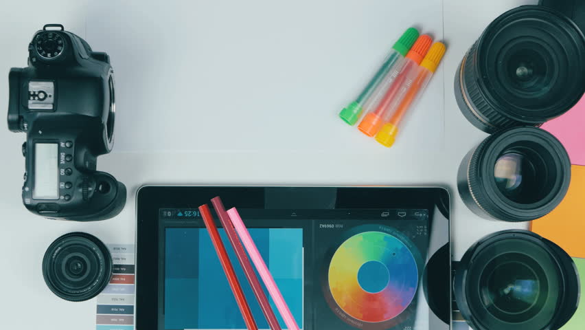 Photographer Designer Working with Camera. Stock Footage Video (100% ...