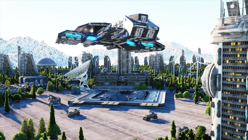 Futuristic City, Town. Architecture Of The Future. Aerial View. Super ...