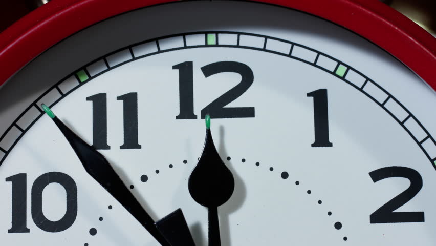Close Up Time Lapse Of Clock Hands Reaching 12 O'clock Midnight ...