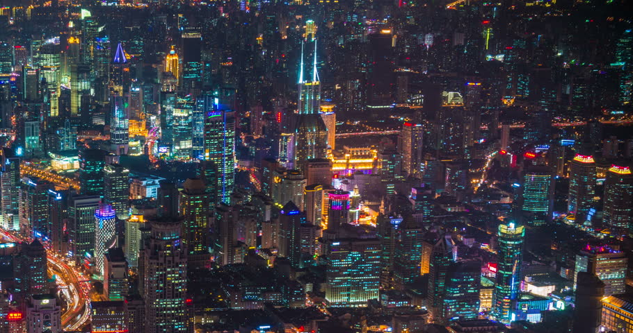 Shanghai Neon Night Highway Illuminated Skyscrapers China Stock Footage ...