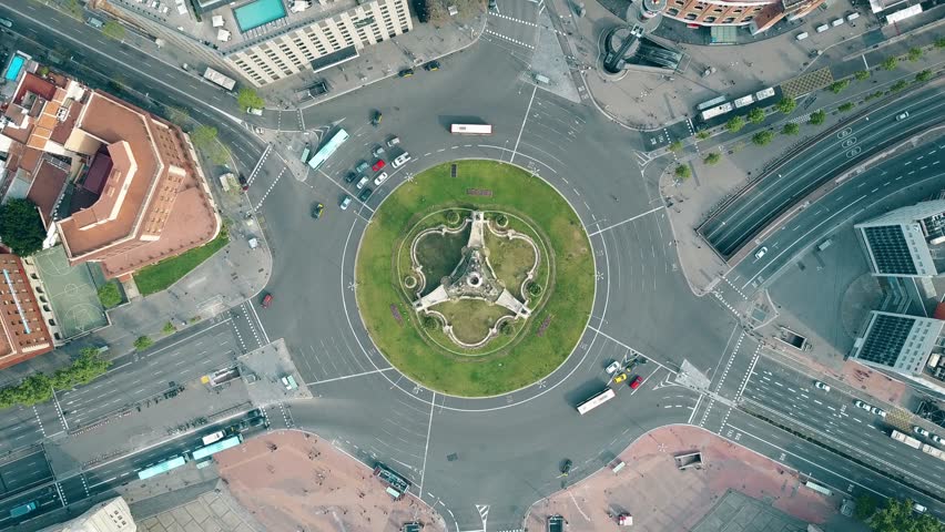 Aerial Time Lapse Of Plaza De España In Barcelona, Spain. Roundabout ...