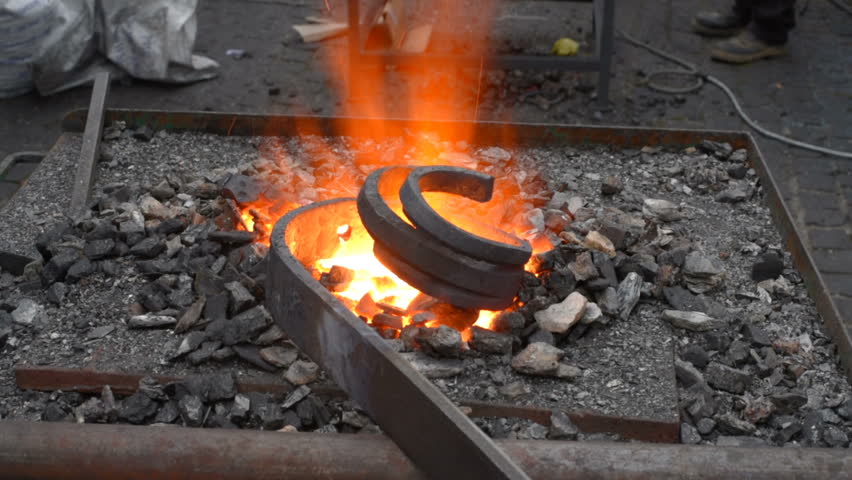 Blacksmith Working On Metal On Anvil At Forge Stock Footage Video ...